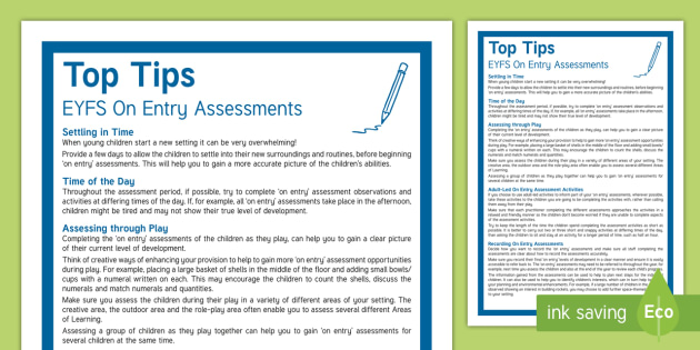 EYFS On-Entry Assessments Top Tips