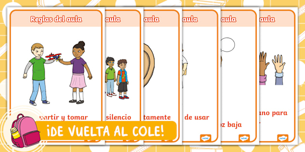 Tarjetas Ilustradas Con Reglas Del Aula