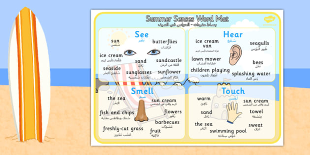 Summer Senses Word Mat Arabic Translation Teacher Made Summer Senses Word Mat Arabic Translation Teacher Made