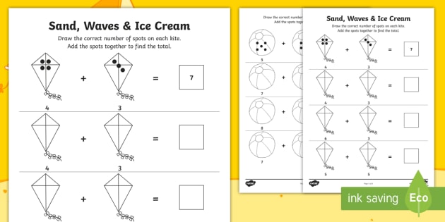 Sand, Waves and Ice Cream Counting Spots Worksheet / Worksheet