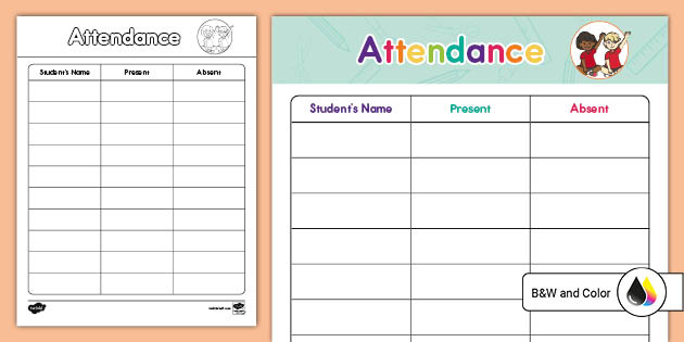 Let's Play School! Dramatic Play Attendance Form