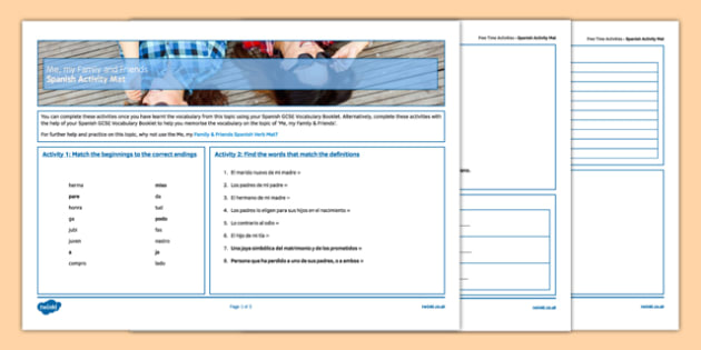 Me, My Family And My Friends Activity Mat Spanish