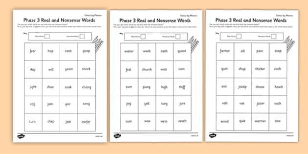 Phase 3 Colour by Phoneme Real and Nonsense Words Worksheet / Activity ...