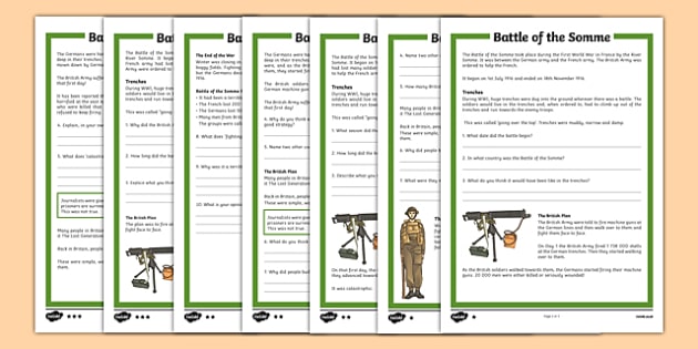Battle of the Somme Differentiated Comprehension Activity