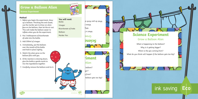 EYFS Grow a Balloon Alien Science Experiment and Prompt Card Pack