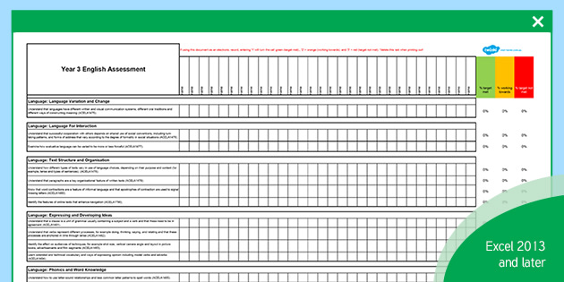 WA Curriculum English Year 3 Assessment Tracker