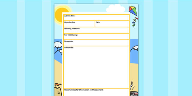 Summer Themed Adult Led Carpet Based Activity Planning Template