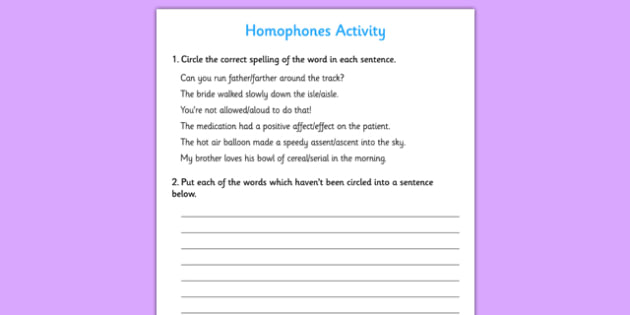 Homophones Activity (teacher made)