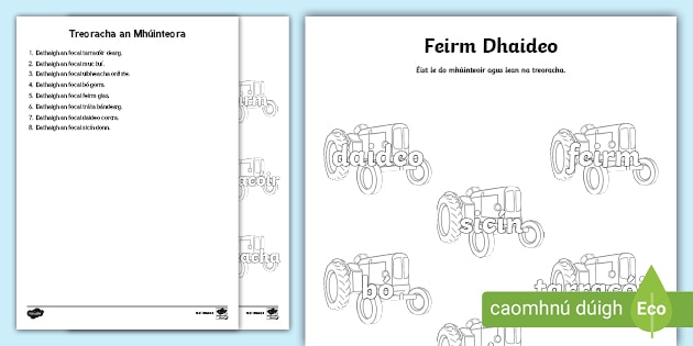 Grandad's Farm Listen and Colour the Word Worksheet Gaeilge