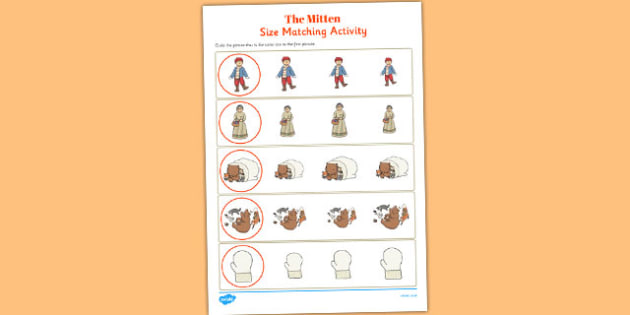 The Mitten Size Matching Worksheets - the mitten, size matching, worksheets