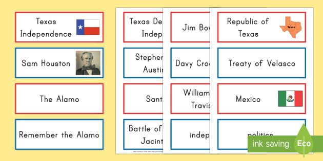 Texas Independence Word Cards (teacher made)