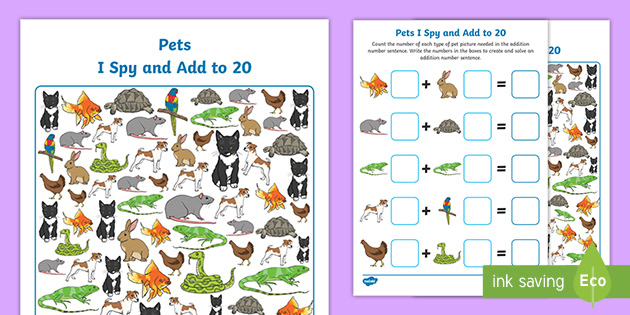 👉 Pets I Spy and Add to 20 (teacher made)