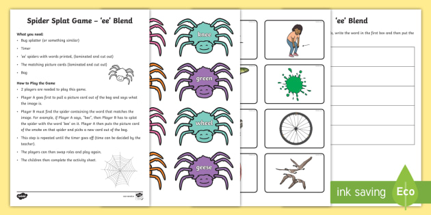 Spider Splat 'ee' Game (teacher made)