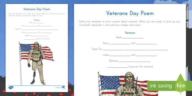 Veterans Day Poem Writing Worksheet / Activity Sheet - Service