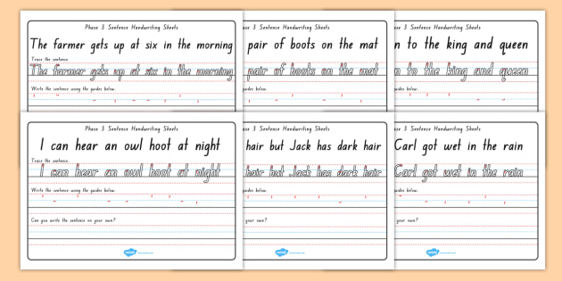 Australian Phase 3 Sentence Handwriting Sheets - australia
