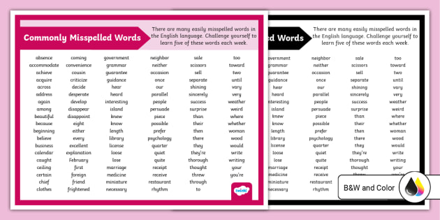 Commonly Misspelled Words Poster (teacher made)