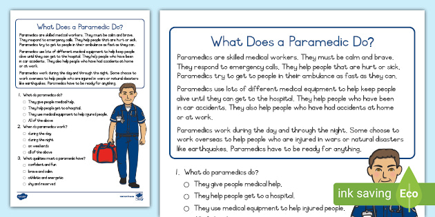 What Does A Paramedic Do? Comprehension (teacher made)