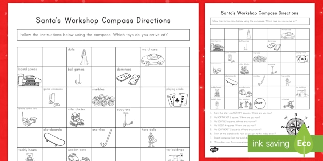 Christmas Compass Activity - santa, directions, north, east