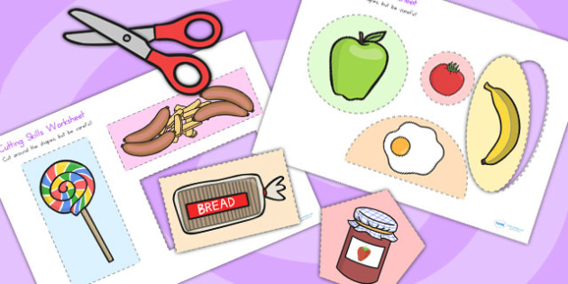 Food Themed Cutting Skills Worksheets (teacher made)