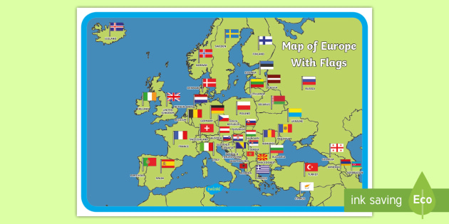 Map of Europe with Flags Display Poster - Map of Europe Poster - map ...