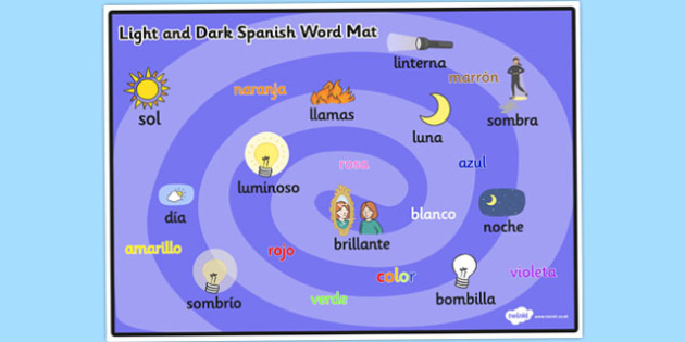 Light and Dark KS1 Word Mat Spanish (teacher made)