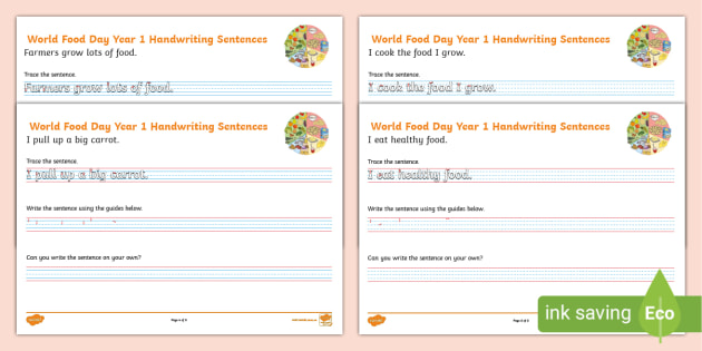 World Food Day Handwriting Practice Worksheets | Year 1