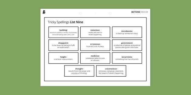 Tricky Spellings Word Mat List 9 (teacher made)