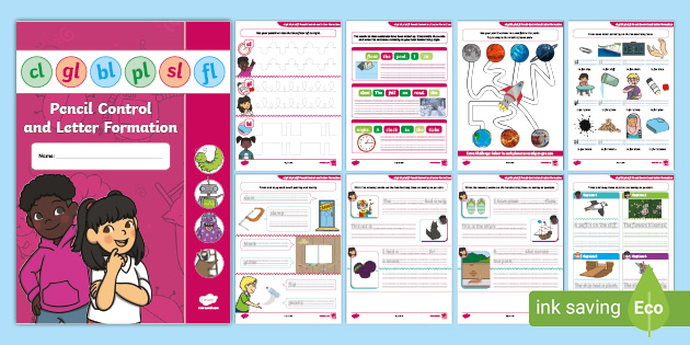 CL GL BL PL SL FL Pencil Control and Letter Formation Activity Booklet
