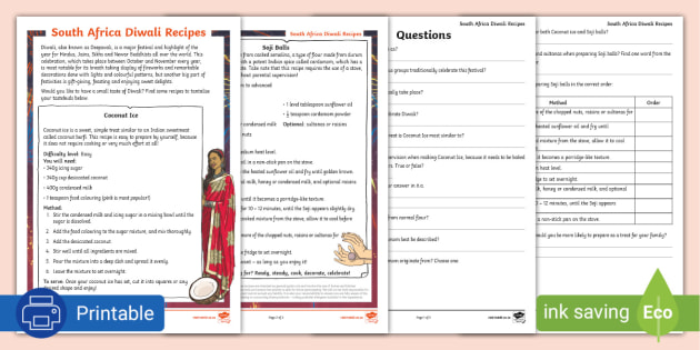 Diwali Recipes | South Africa | Reading Comprehension