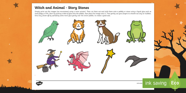 Witch and Animals Story Stone Image Cut Outs - room on the