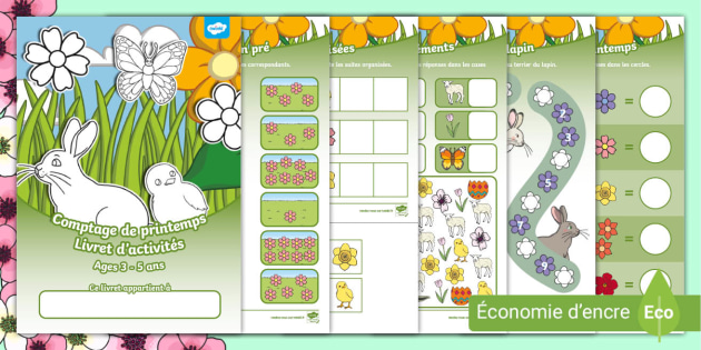 Livret d'activités pour 3-5 ans : comptage de printemps