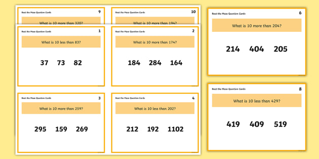 10 More or Less Question Cards (teacher made)