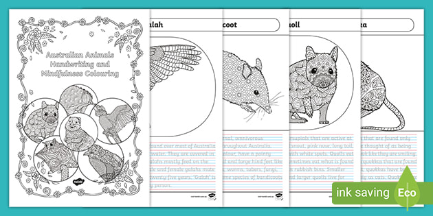 Year 3-4 Handwriting and Mindfulness Australian Animals Colouring Booklet