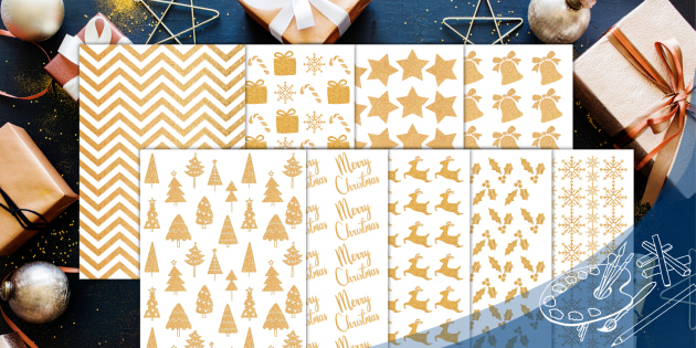 Gold Christmas Pattern Posters Pack | Twinkl Art Gallery