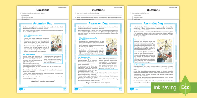 Ascension Day Differentiated Reading Comprehension Activity