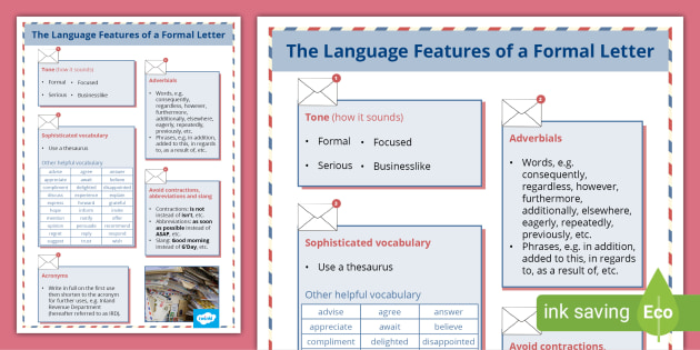 You've Got Mail! Level 4 Letter Writing Language Features Poster