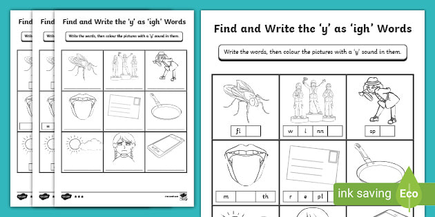Find and Write the y as igh Words Worksheet (Teacher-Made)
