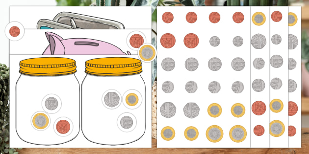 Money Counting - Pounds and Pence - Bumper Sticker Activity