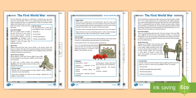 The First World War Differentiated Reading Comprehension Activity