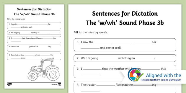 Northern Ireland Linguistic Phonics 3b ‘w/wh’ Sound Dictation Sentences