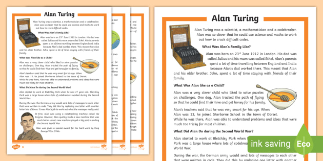 LKS2 Alan Turing Differentiated Reading Comprehension Activity