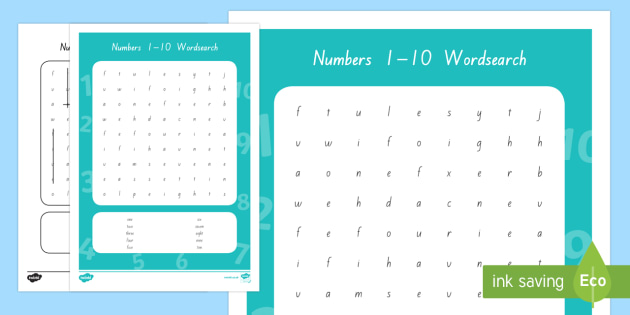 Numbers 1-10 Word Search (teacher made)
