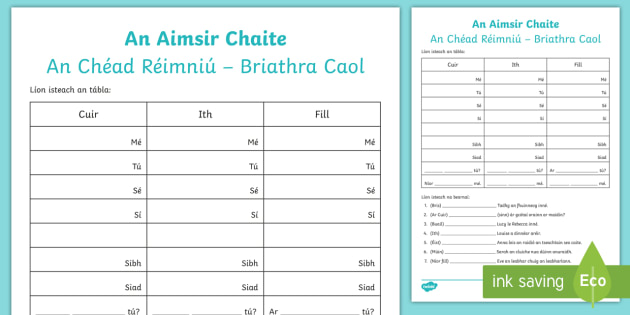 The Past Tense - An Aimsir Chaite - An Chéad Réimniú - Briathra Caol