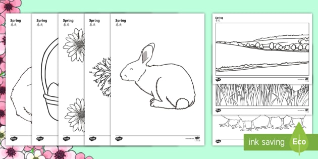 Spring Colouring Pages English/Mandarin Chinese