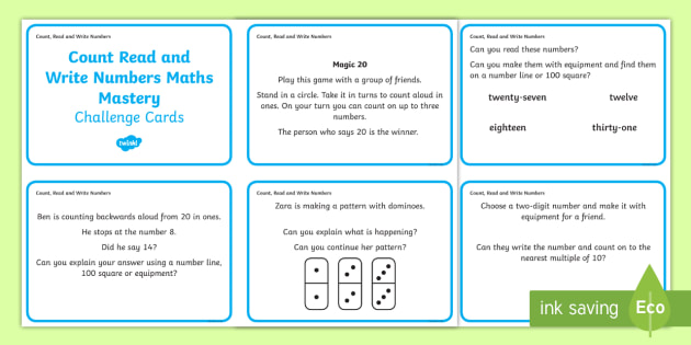 Year 1 Count Read and Write Numbers Maths Mastery Challenge Cards