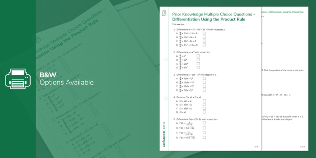 👉 Differentiation Using the Product Rule Questions & Answers PDF
