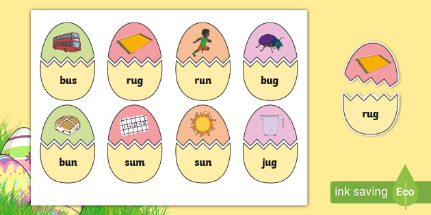 CVC U Words Easter Egg Matching Activity (teacher made)