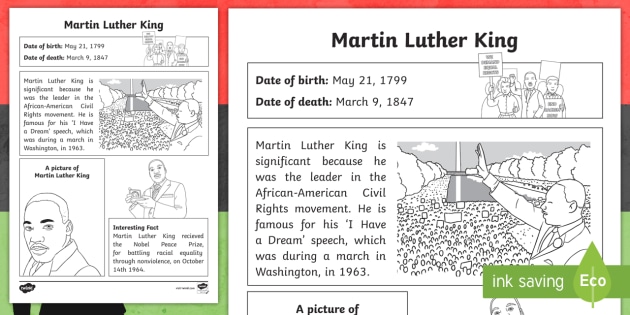Martin Luther King Significant Individual Fact Sheet - fact