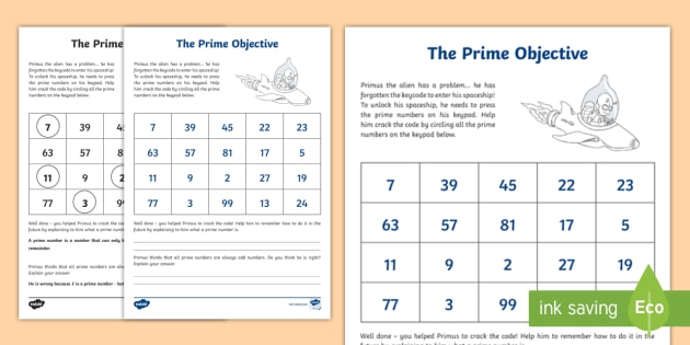 The Prime Objective Worksheet (teacher made)