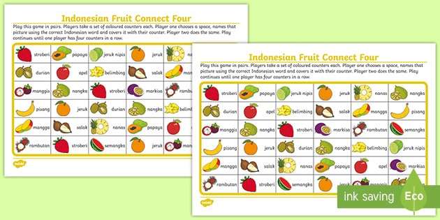 Indonesian Fruit Connect Four Game (teacher made)